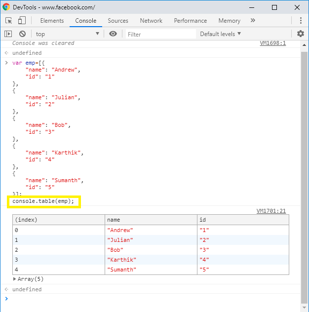 Howtopega Consoletable To Print Tabular View Of Json