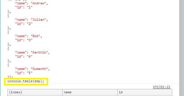 HowToPega: Console.table to print tabular view of JSON