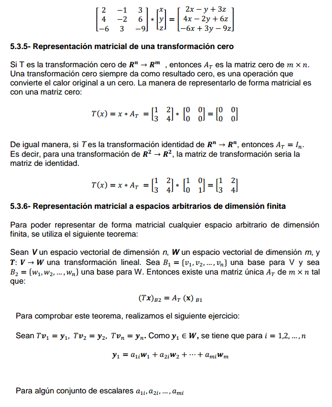 5.3 Representacion Matricial de una Transformación Lineal