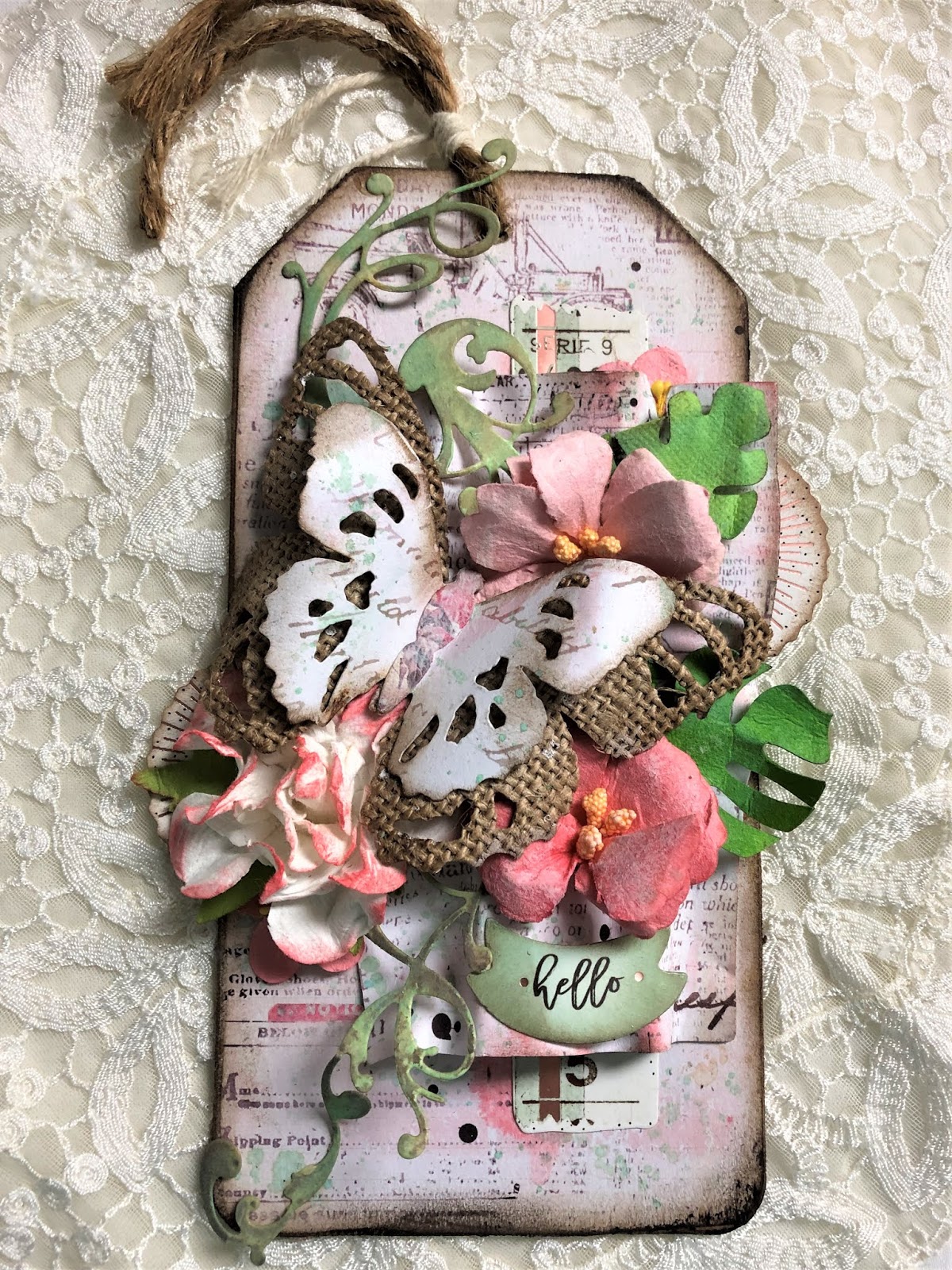 sarascloset: Spring Tag With Tim Holtz Tattered Butterfly and Prima Havana