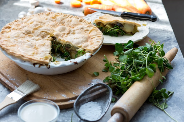 Mushroom, Potato & Watercress Pie