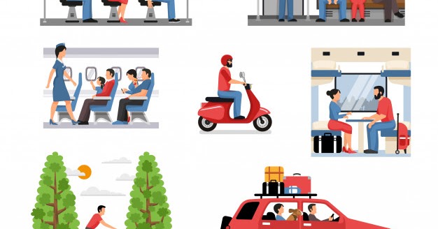 Vektor animasi sarana transportasi umum tema flat desain - Jualdesainku