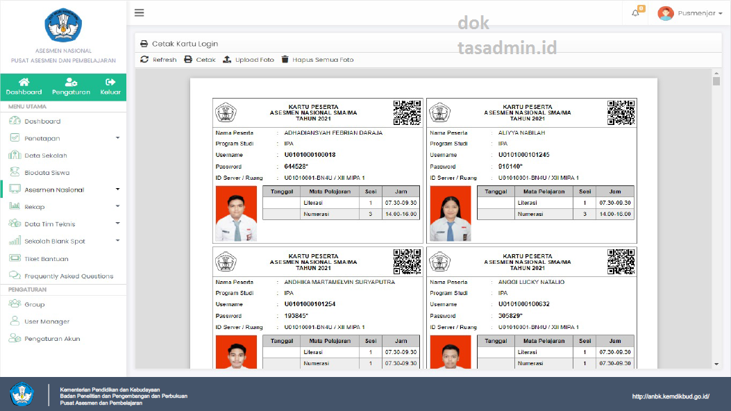 Login Web Manajemen Pelaksanaan ANBK - tasADMIN