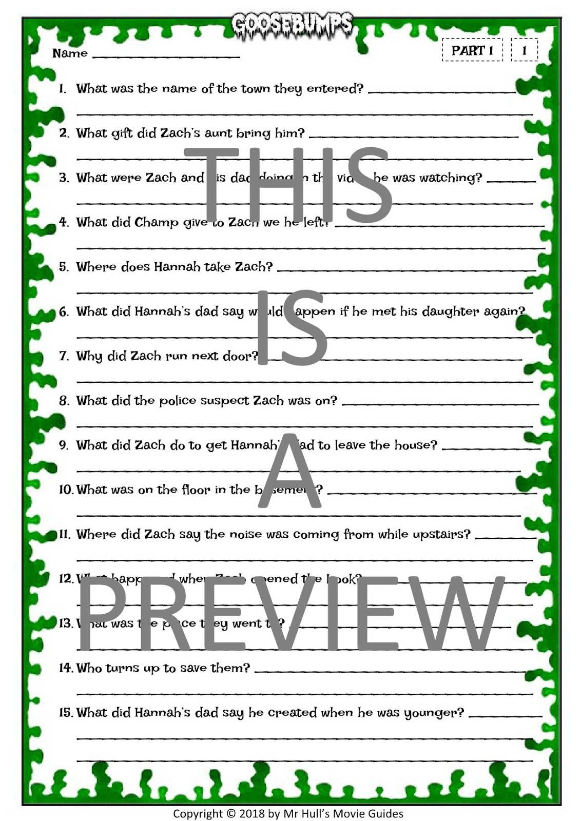 Goosebumps Movie Guide + Activities - Answer Key Included (Color + B&W) ~ Movie Guides and ...