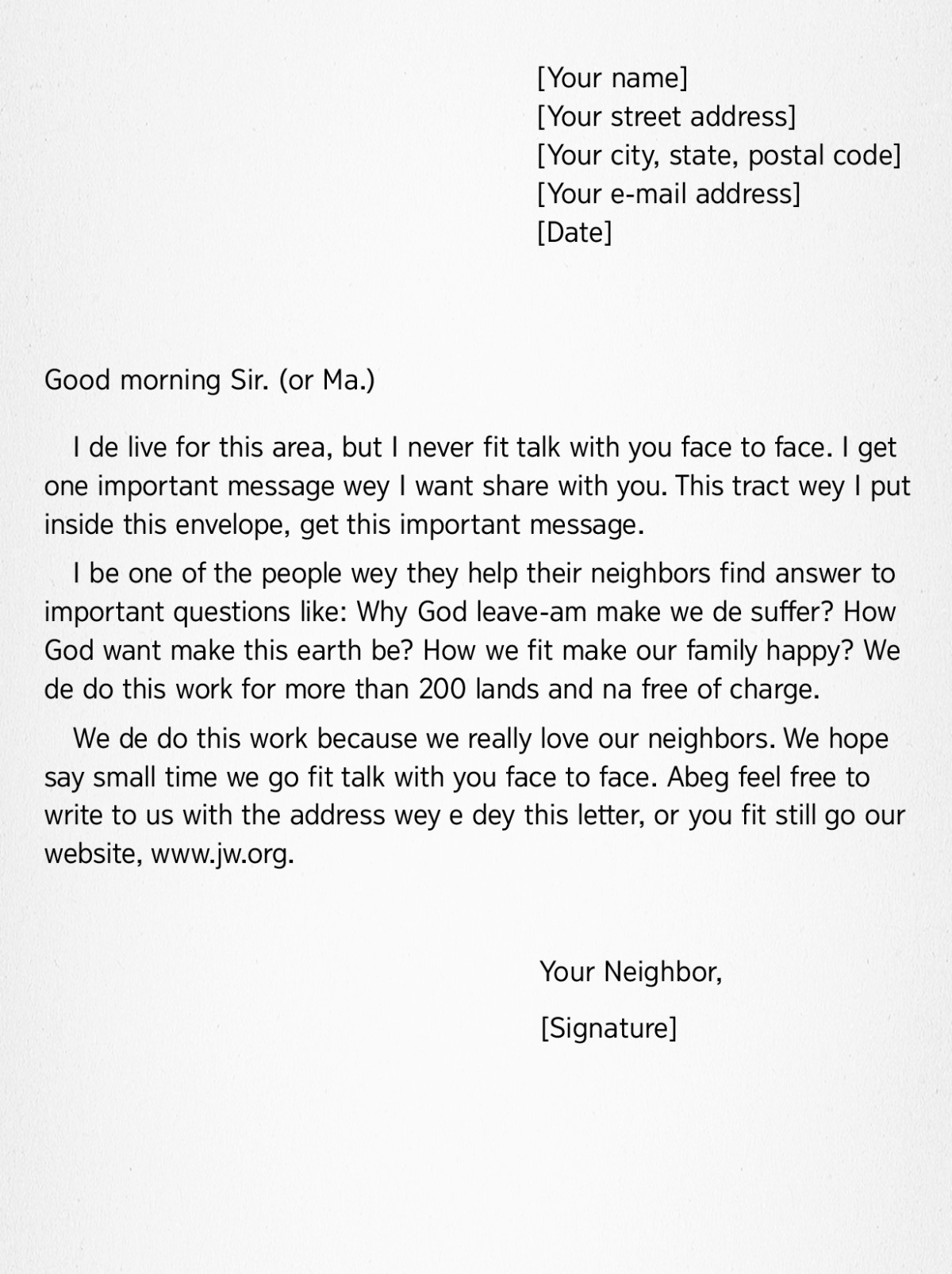 Jw Letter Writing - Formal Letter