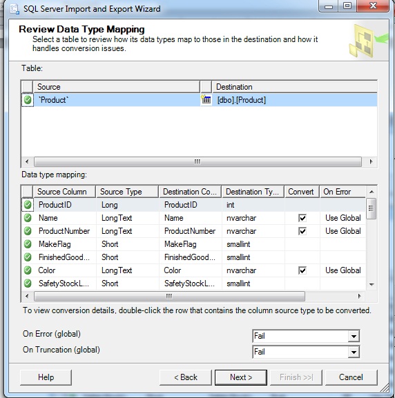 Microsoft Business Intelligence: Importing MS Access data into the SQL server table