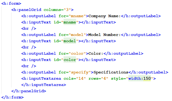 JSF Label, Text Field, Text Area and Input Secret