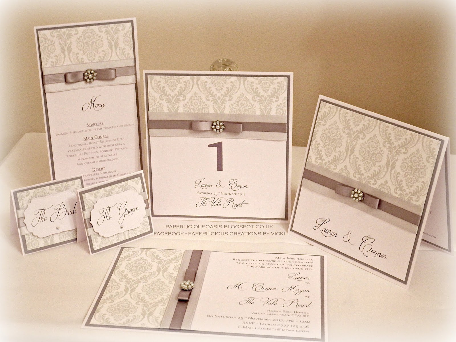 Paperlicious Oasis: Grey wedding invitations and reception stationery