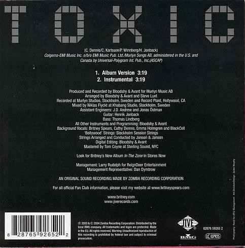 MUSICOLLECTION: BRITNEY SPEARS - Toxic - CD 2Titres - 2004