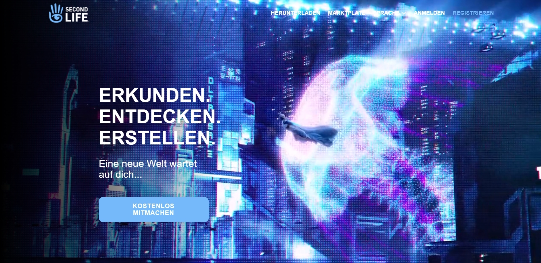 Video Szene der neuen Second Life Kampagne als Hintergrund der Startseite