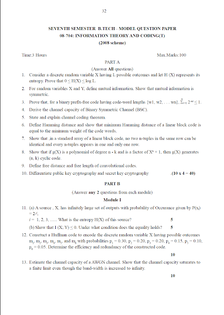 Kerala University B.Tech Information Theory And Coding (T) 2017 ...