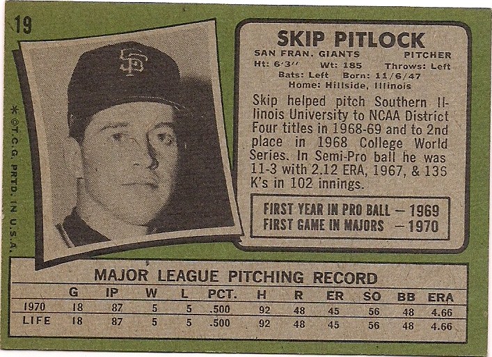 Topps 1971: no. 19 - skip pitlock