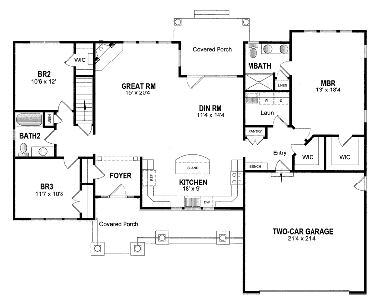 Ranch House Floor Plans - Bathroom and Garden
