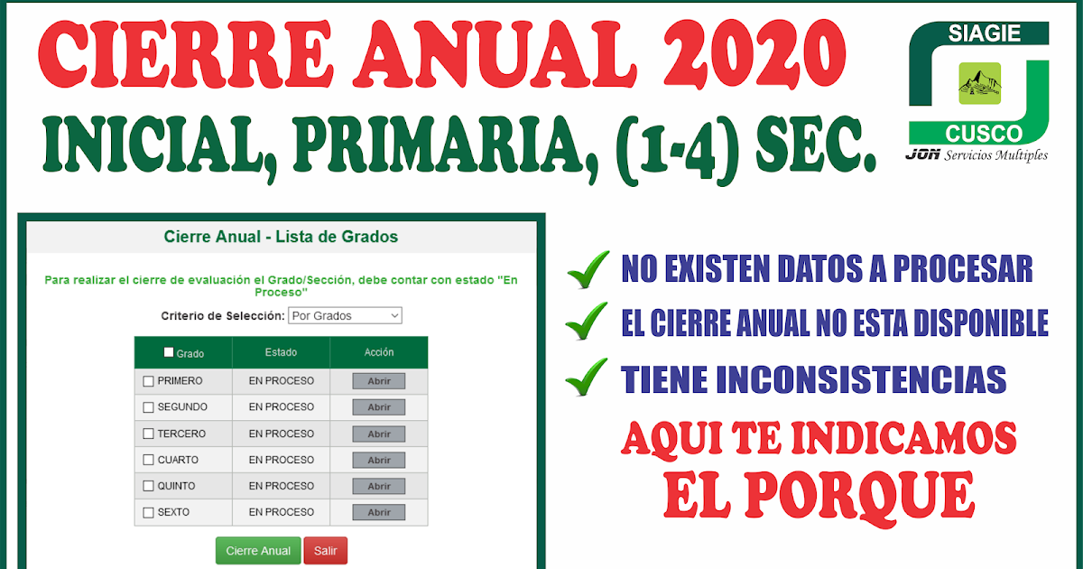 CIERRE ANUAL SIAGIE 2020 inicial, primaria y 1º, 2º, 3º, 4º secundaria ... CIERRE ANUAL SIAGIE 2020 inicial, primaria y 1º, 2º, 3º, 4º secundaria ...