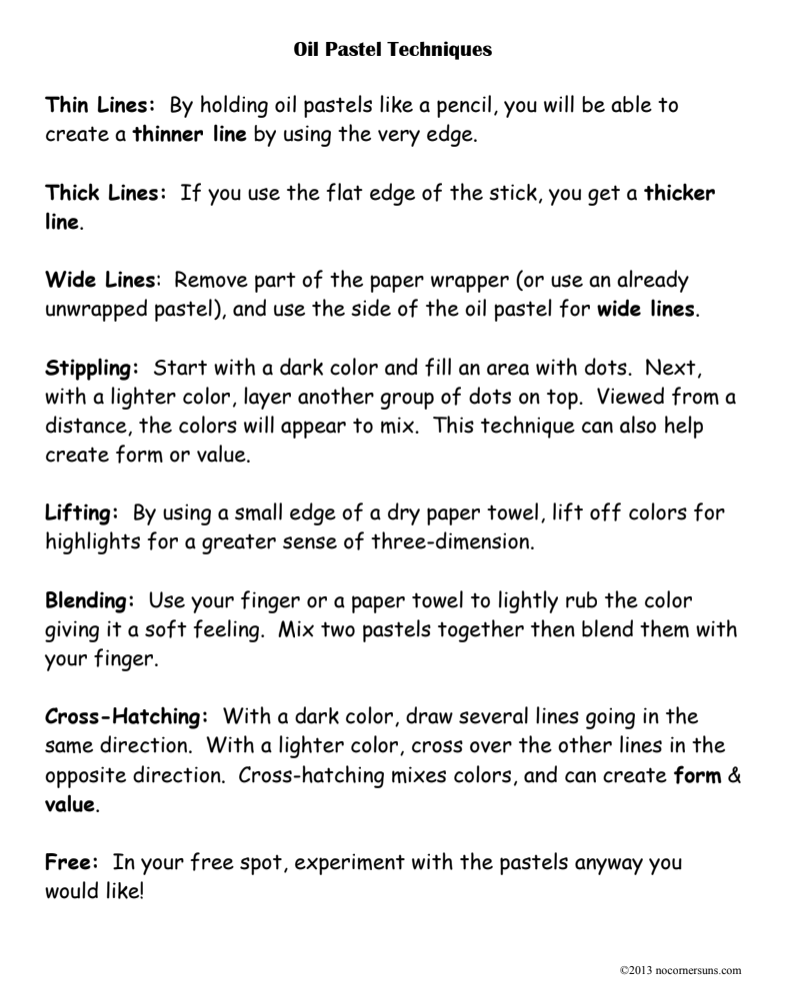 No Corner Suns Oil Pastel Technique Worksheet