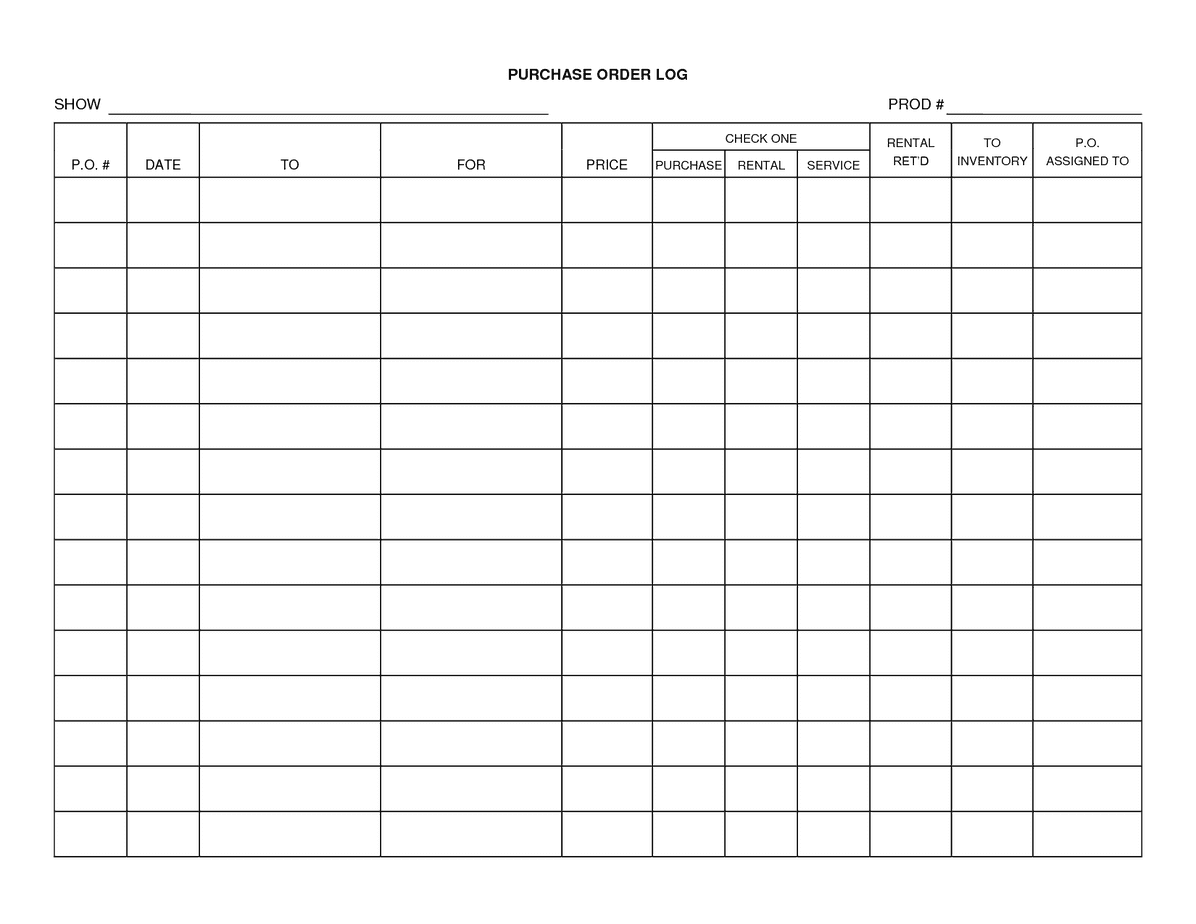 Purchase Order Log Template Excel - Invoice Template