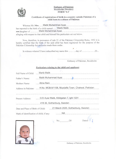 How to fill in Form S-1 for registration of new born baby?