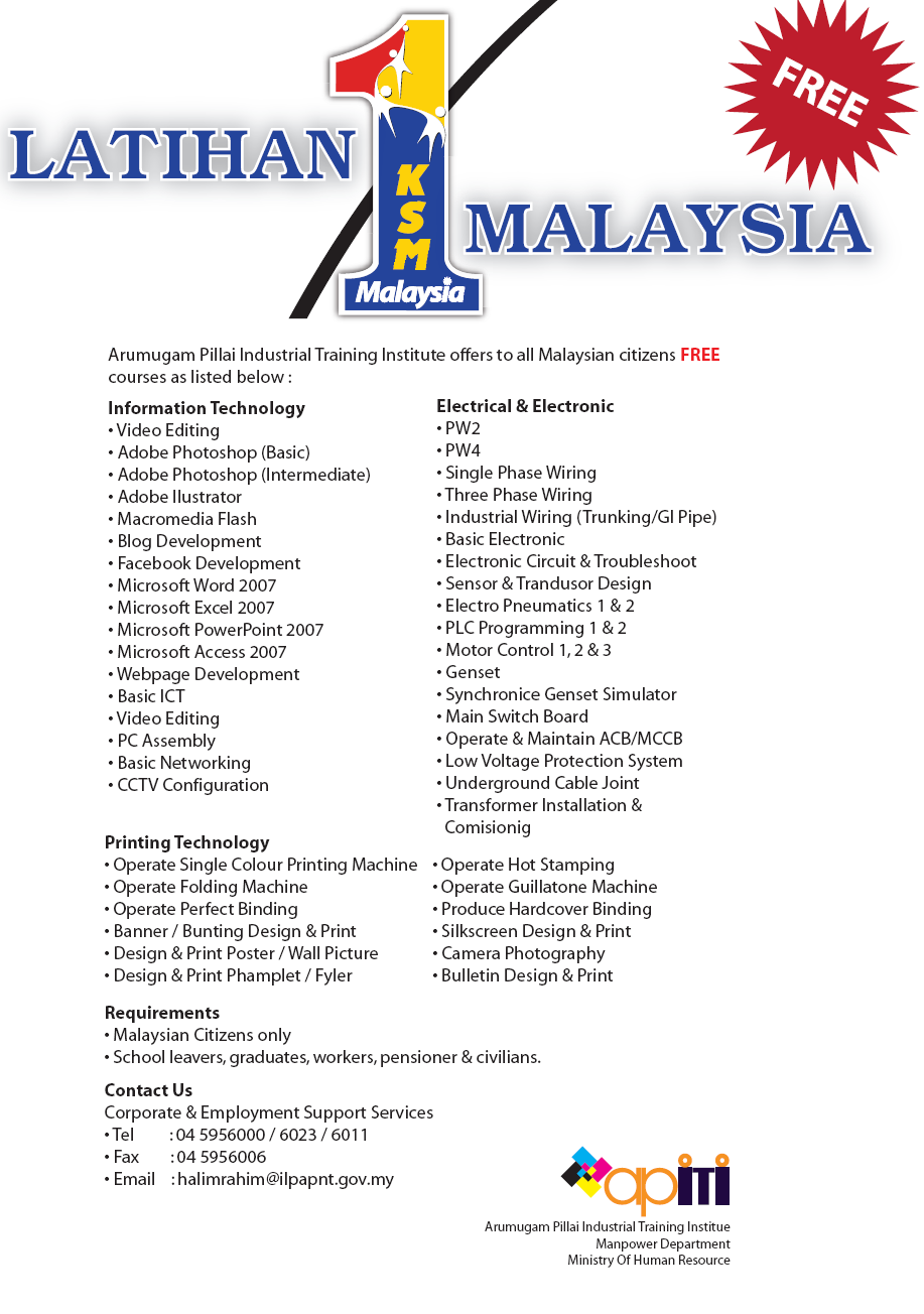 Info: Latihan 1Malaysia - Free Course at ILP Arumugam Pillai, Nibong ...