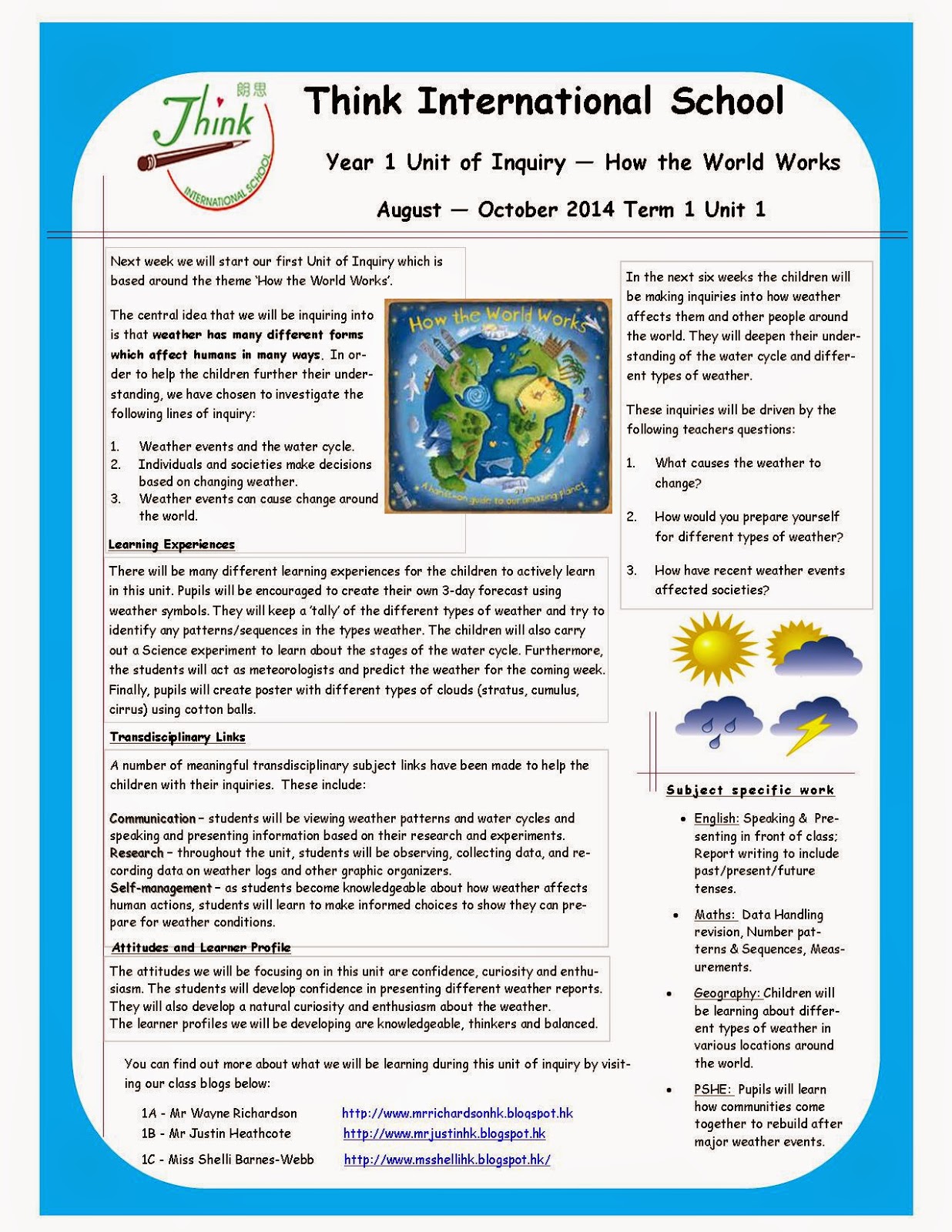 Mr Richardson's Year 1 Blog - Think International School: How the World ...