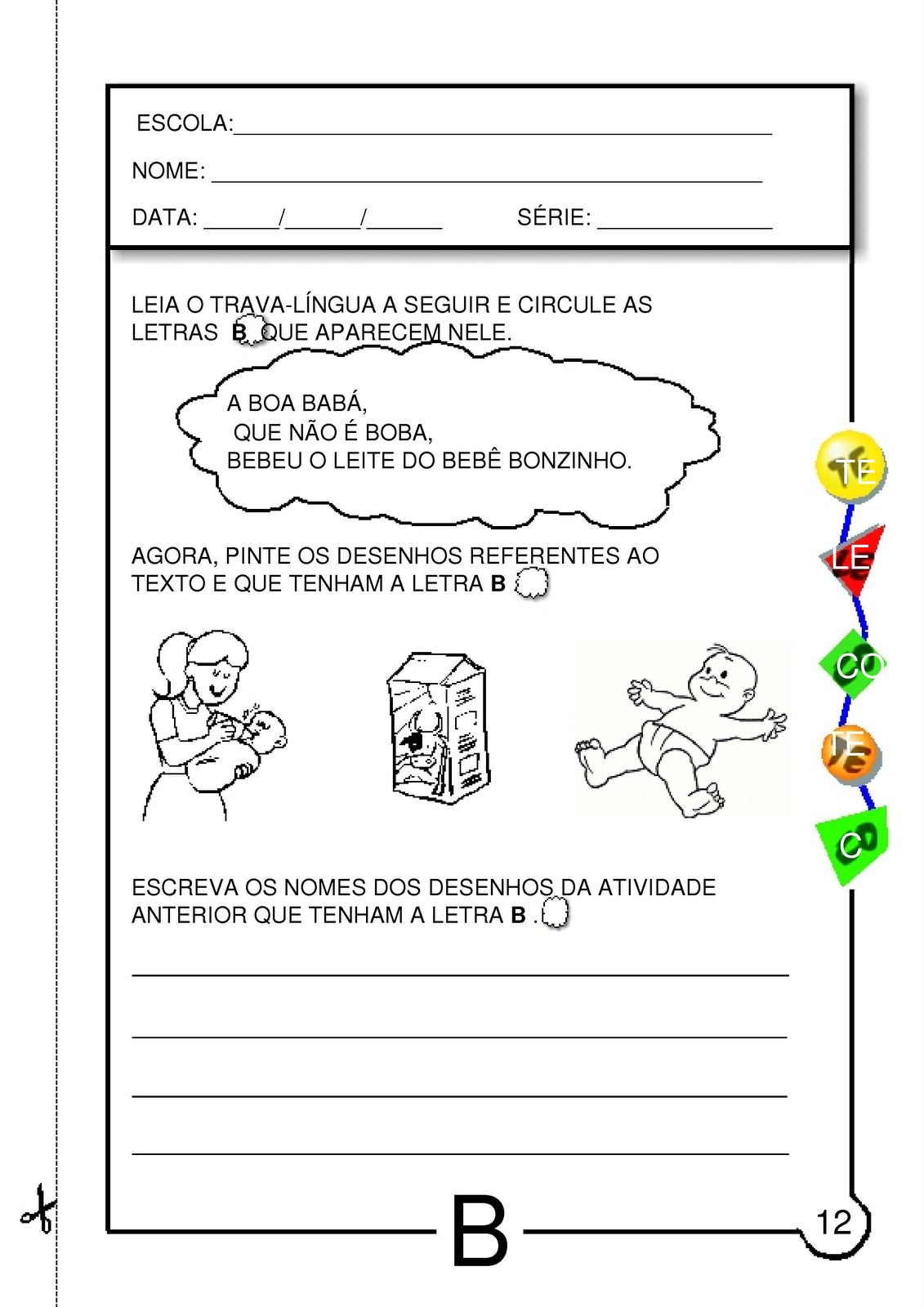 ATIVIDADES COM A LETRA B - ATIVIDADES COM ALFABETO-ESPAÇO EDUCAR