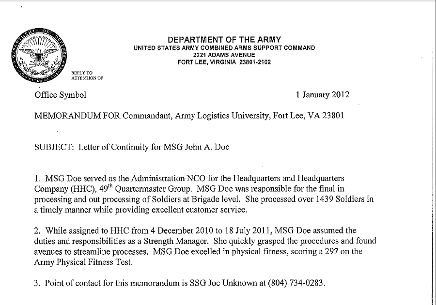 Letter Of Concern Army - Billing Template