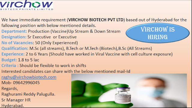 145 Openings @ VIRCHOW BIOTECH PVT. LTD - Immediate Requirements for ... 145 Openings @ VIRCHOW BIOTECH PVT. LTD - Immediate Requirements for ...