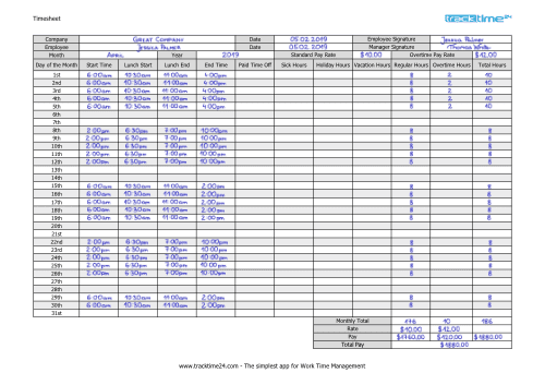 Timesheet Template Monthly - Collage Template