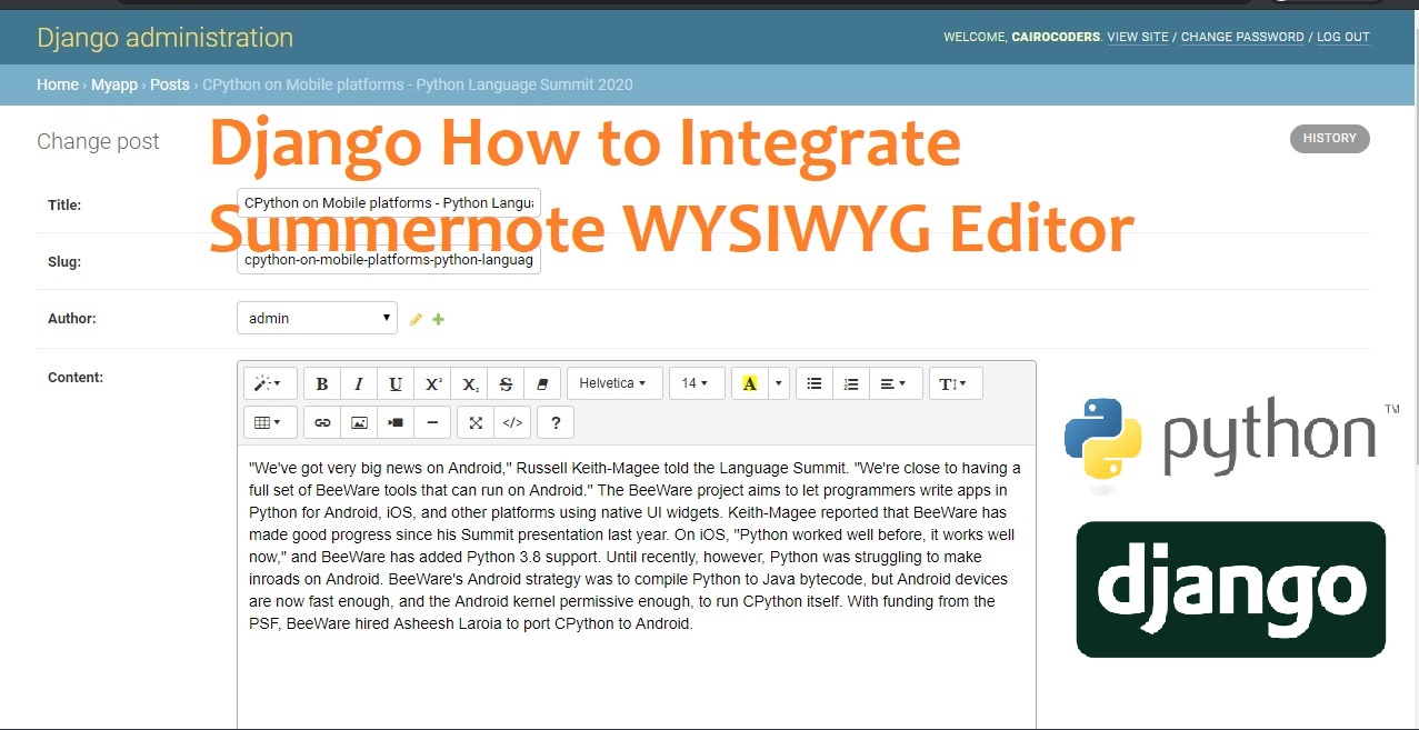 Django How to Integrate Summernote WYSIWYG Editor | Tutorial101