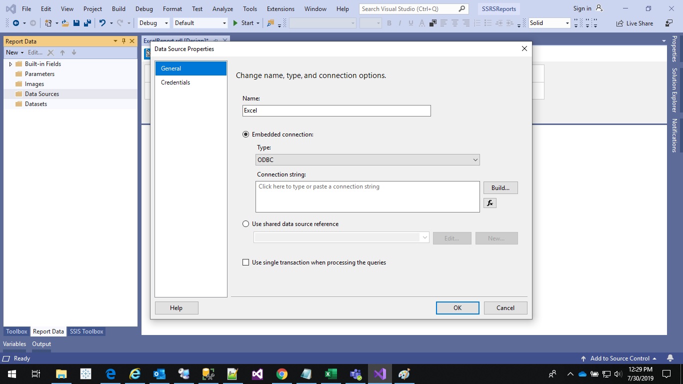 Create SSRS report from EXCEL DataSource