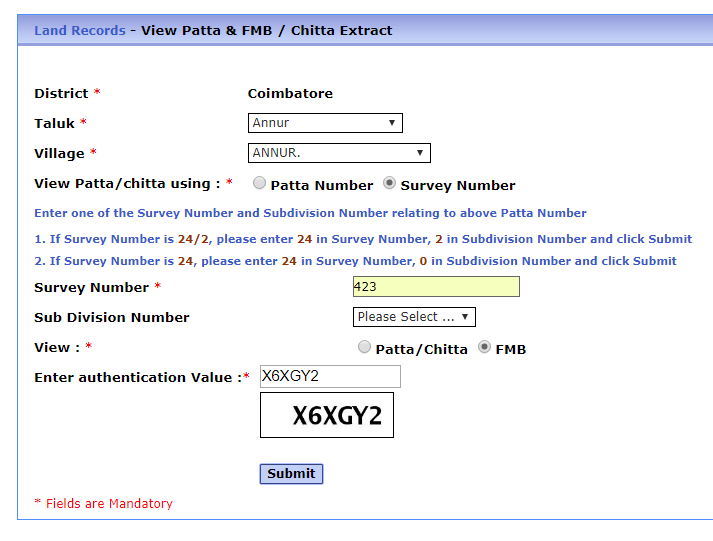 Online fmb sketch map | Patta chitta fmb map