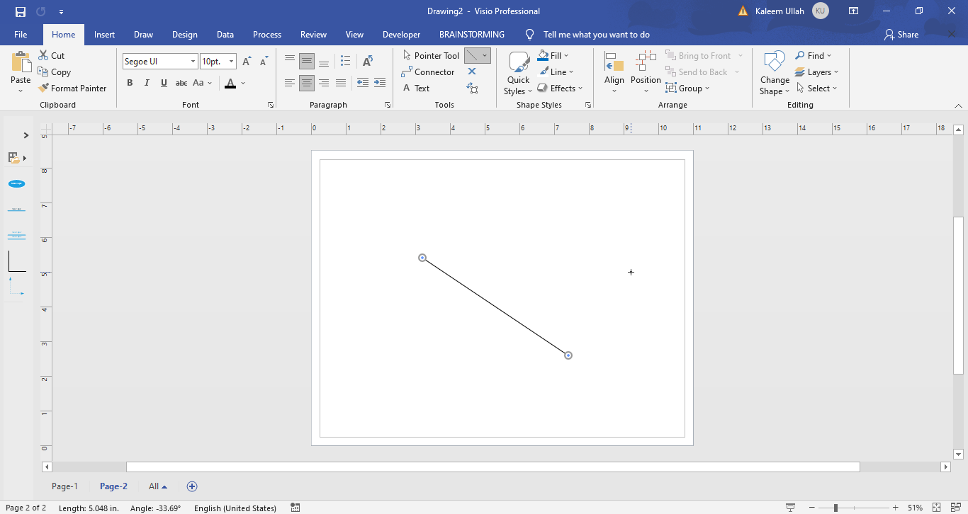 How to insert straight line in Visio?