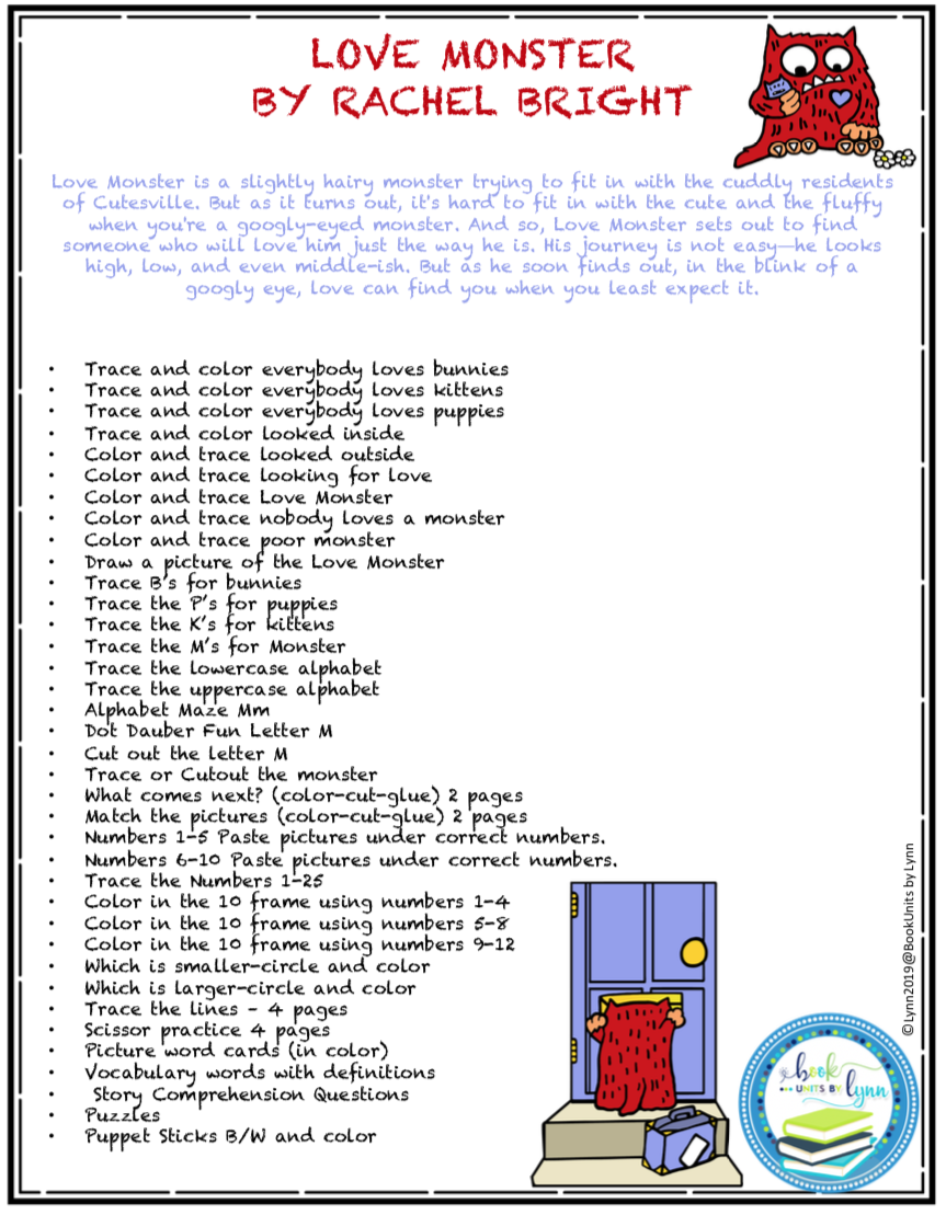 LOVE MONSTER BOOK UNIT ~ Book Units by Lynn