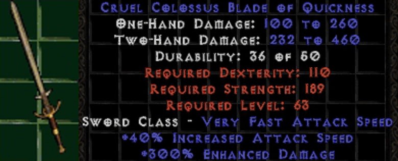 Best cRPGs: CRUEL COLOSSUS BLADE OF QUICKNESS, Diablo 2: Resurrected