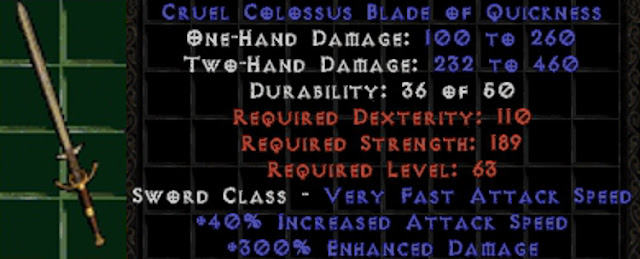 Best cRPGs: CRUEL COLOSSUS BLADE OF QUICKNESS, Diablo 2: Resurrected