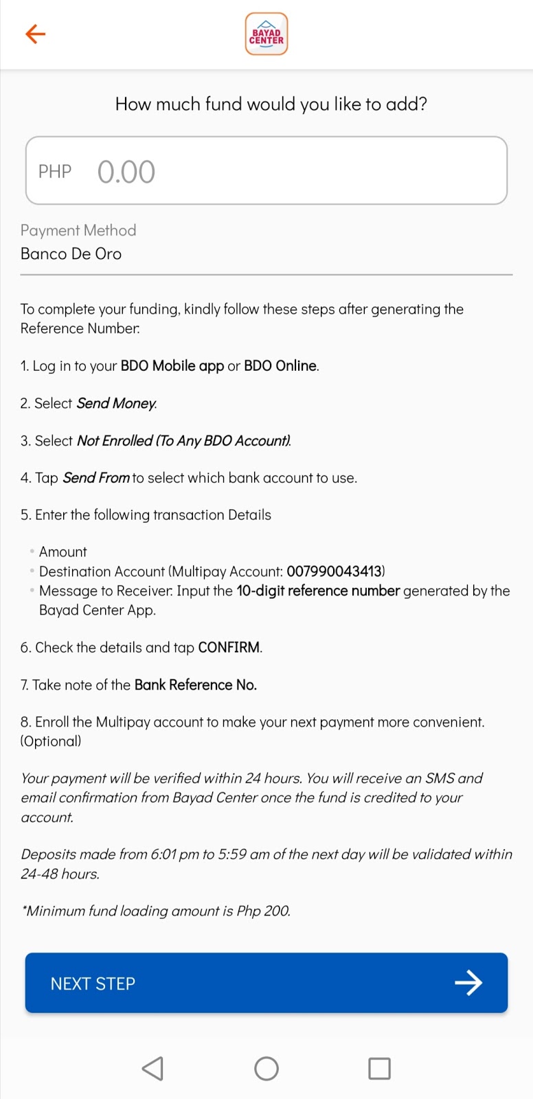 Bayad Center App Registration and Top Up