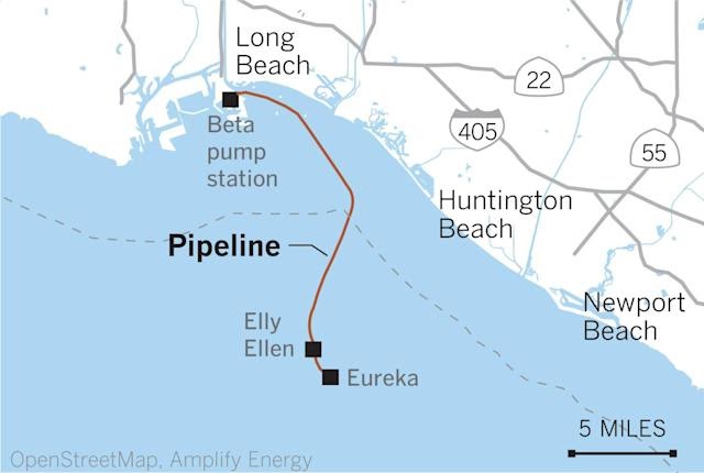Huntington Beach Elly Platform Pipeline Oil Spill & Cargo Ship Maps