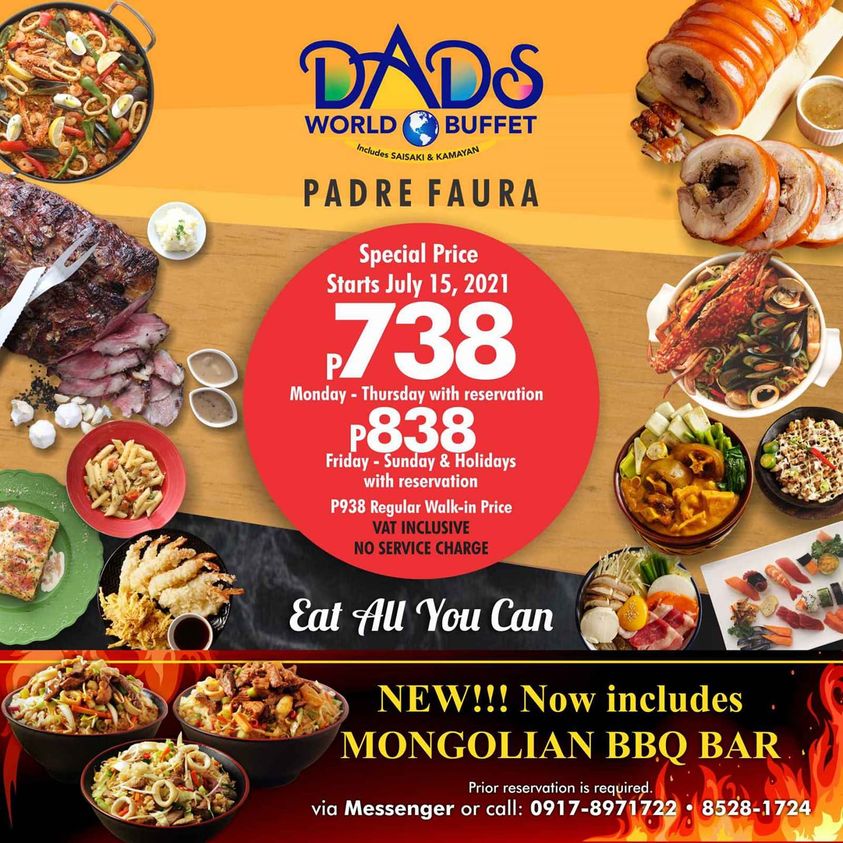 Manila Shopper: Dads Padre Faura Eat-All-You-Can Reservations Promo