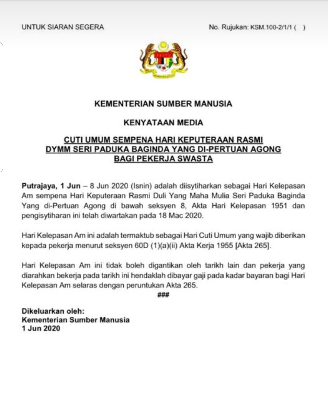 Cuti Hari Keputeraan Ydp Agong