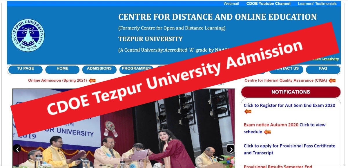 CDOE Tezpur University Admission 2021 – Submit Online Application