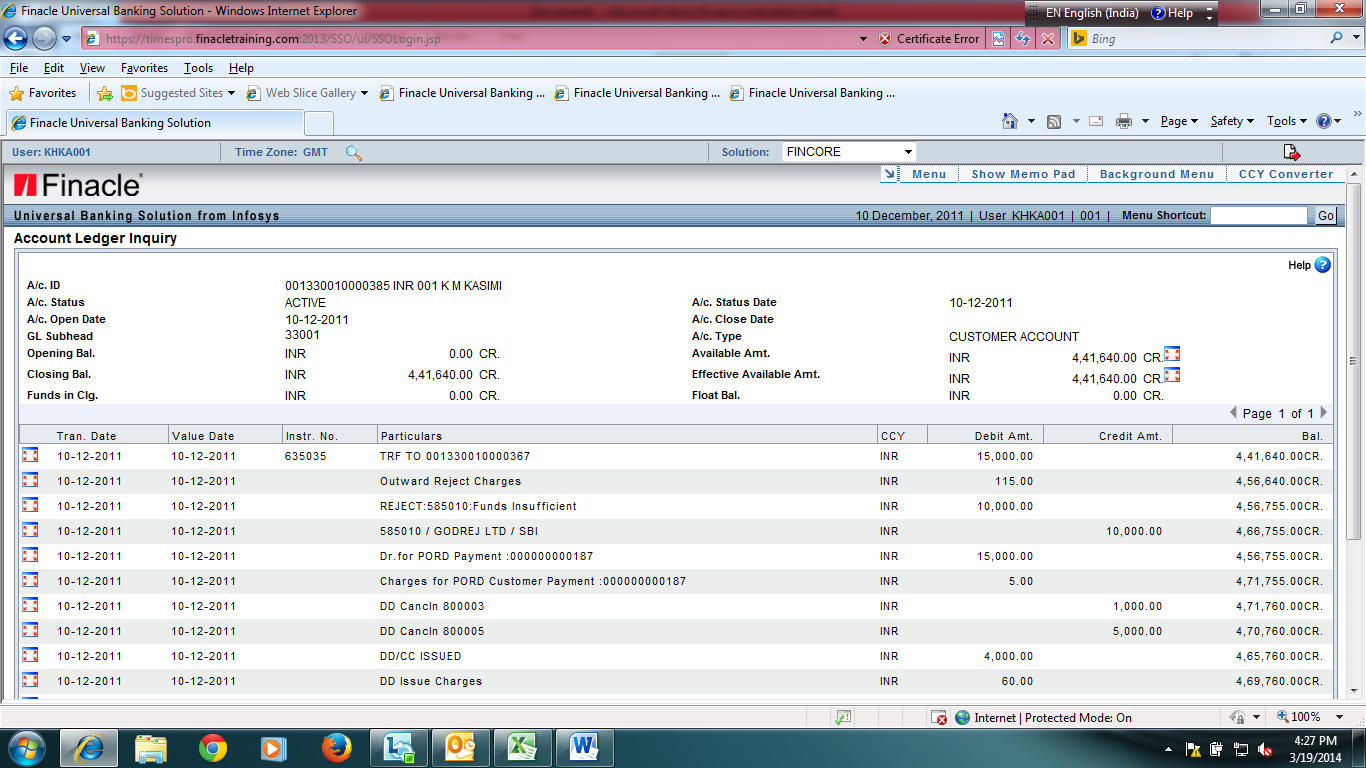 Finacleopedia: HACLINQ – ACCOUNT LEDGER INQUIRY