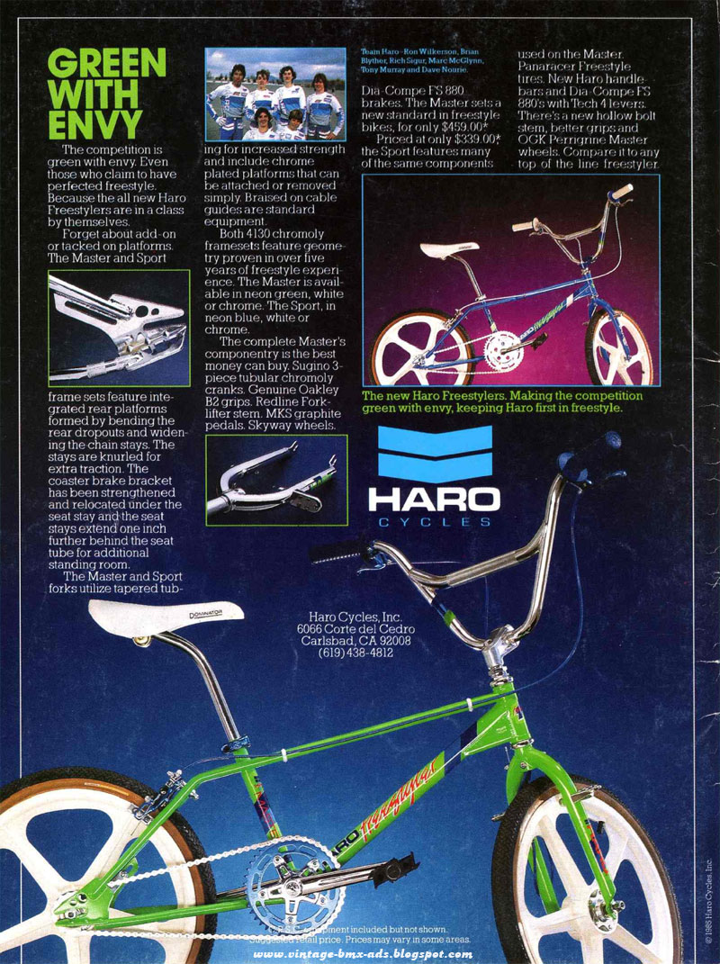 Vintage BMX Ads: GREEN WITH ENVY - 1985 Haro Freestyler