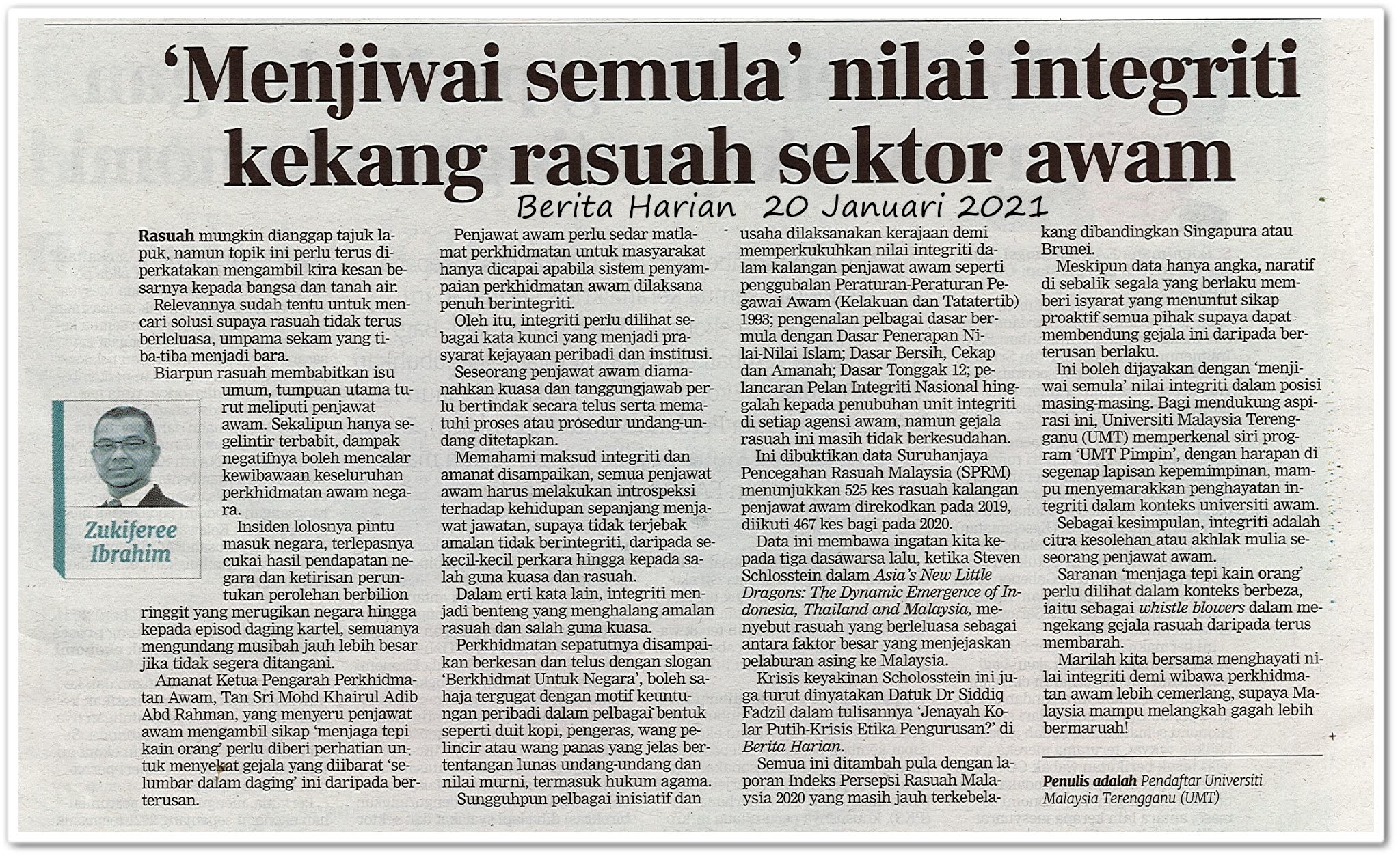 'Menjiwai semula' nilai integriti kekang rasuah sektor awam - Keratan ...