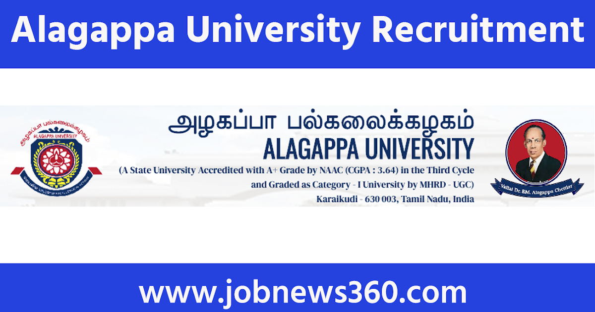 Alagappa University Recruitment 2020 for Research Associate