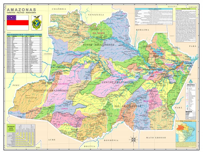 Mapa Turístico, Político e Rodoviário do Estado do Amazonas - Doc Sports™