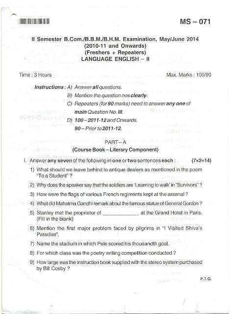 Bangalore University B.Com./B.B.M./B.H.M. LANGUAGE ENGLISH II May/June ...