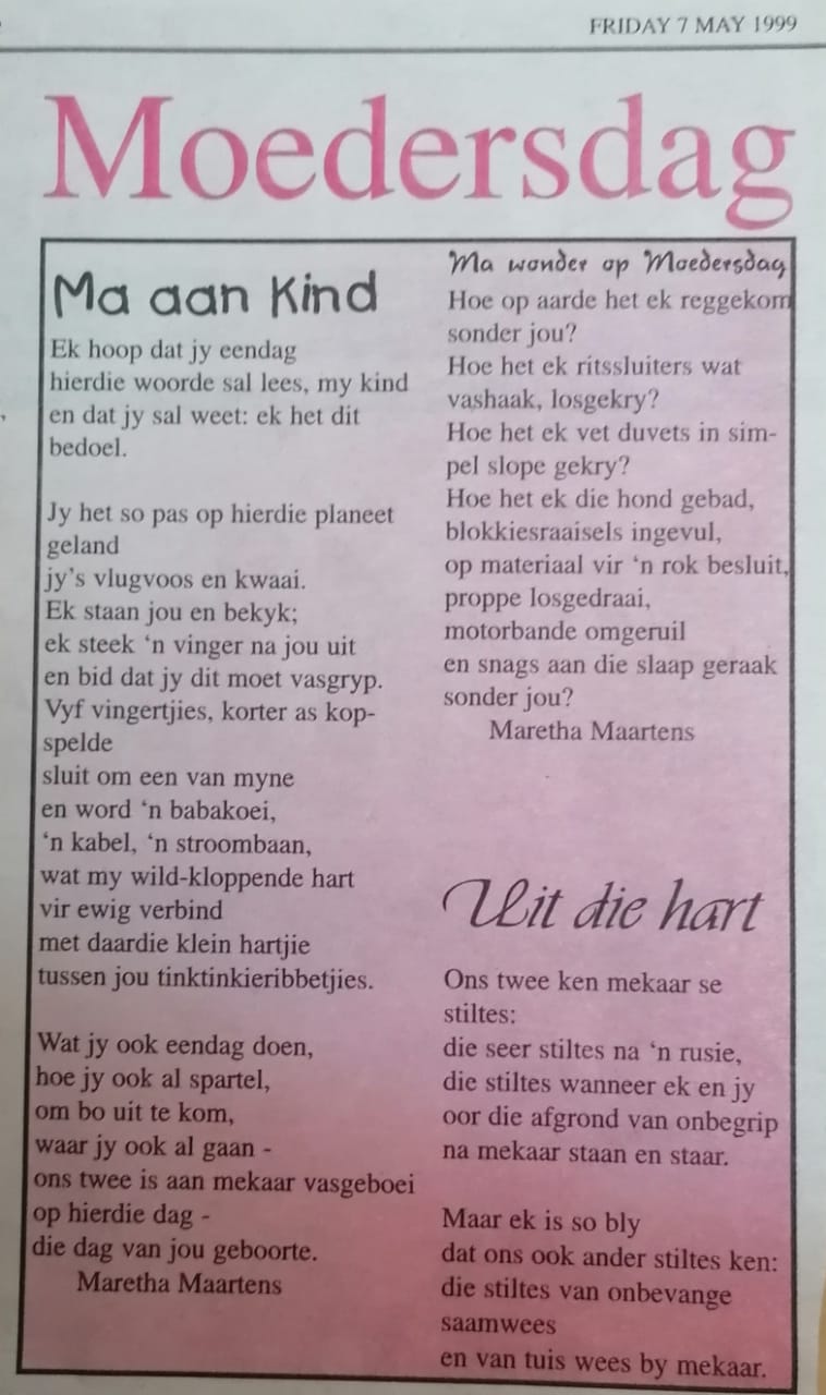 Ons Huis Kimberley: Moedersdag: Ma aan kind