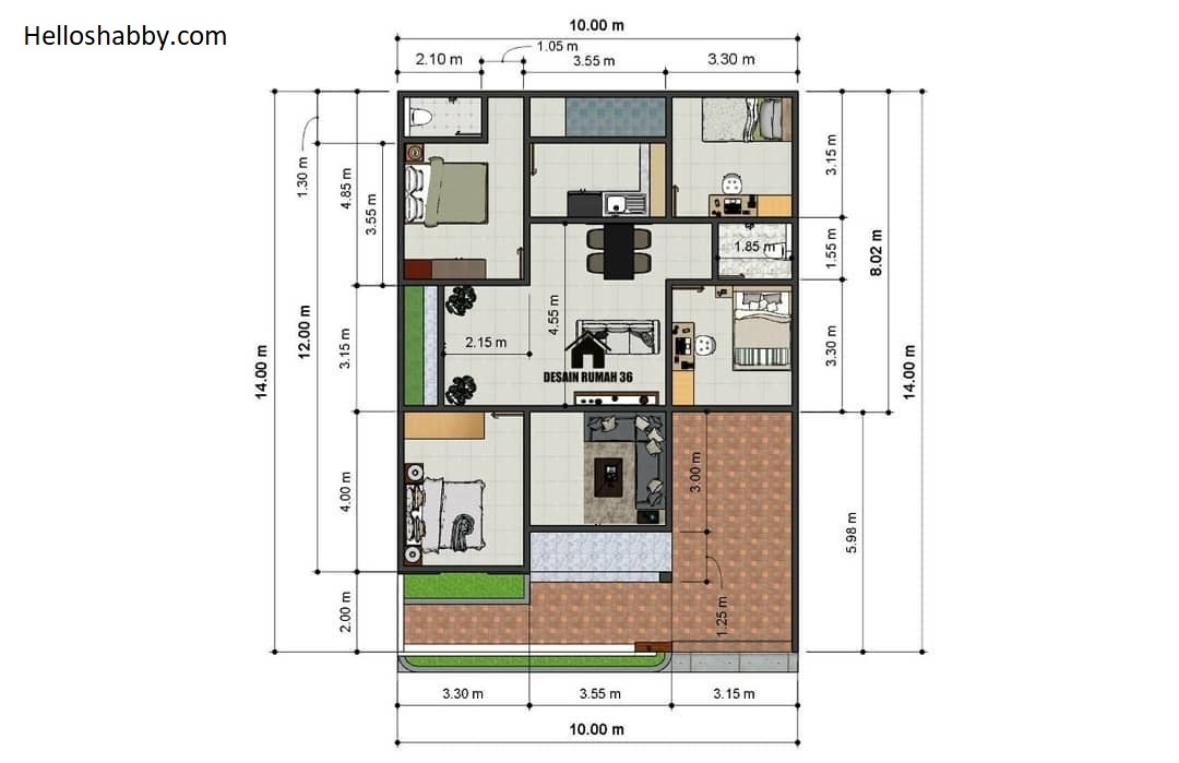 Desain Rumah Terbaru 10 x 14 M dengan 4 Kamar Tidur. Pas Buat Keluarga ...