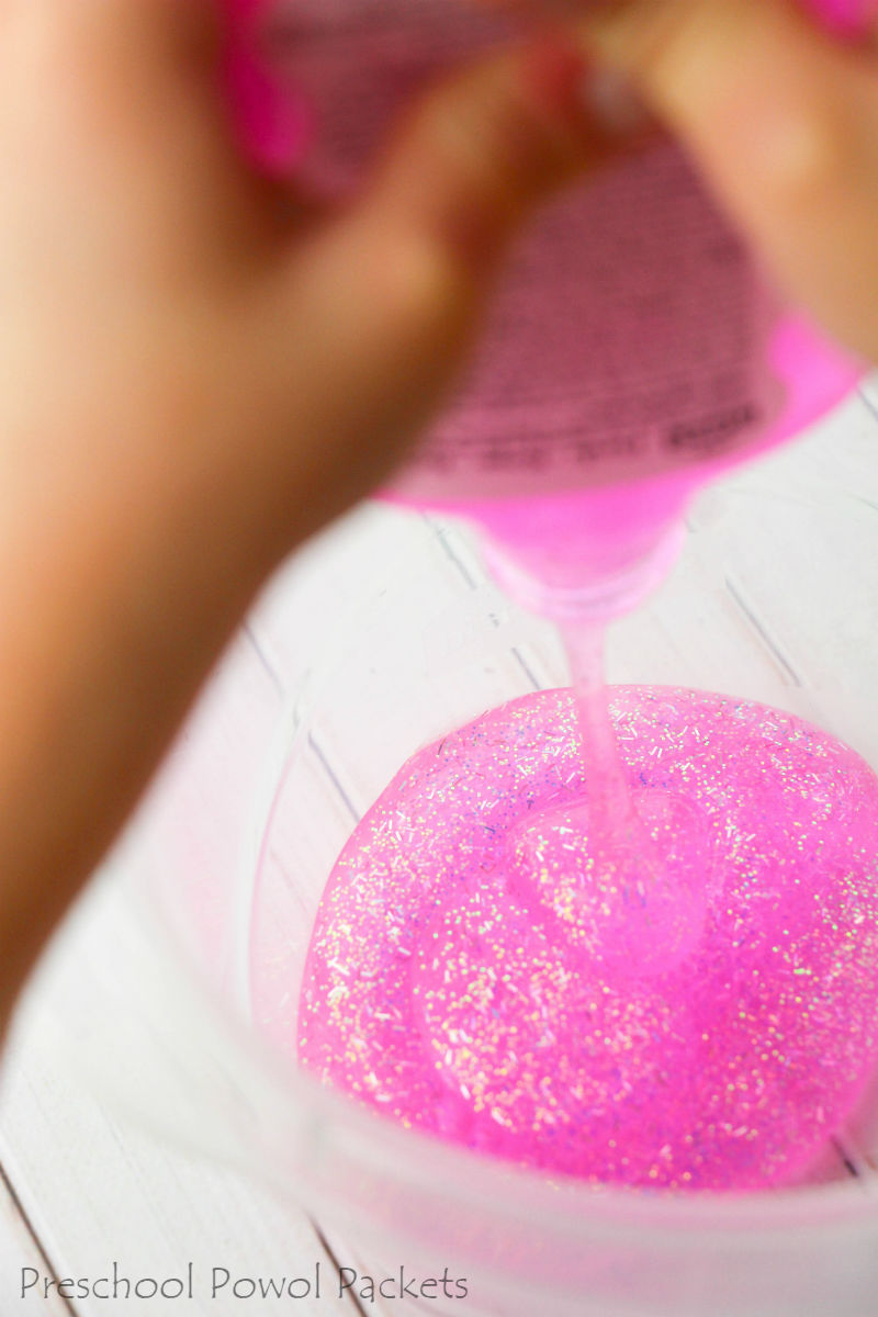 Pink Glitter Valentine Slime Science Experiment | Preschool Powol Packets