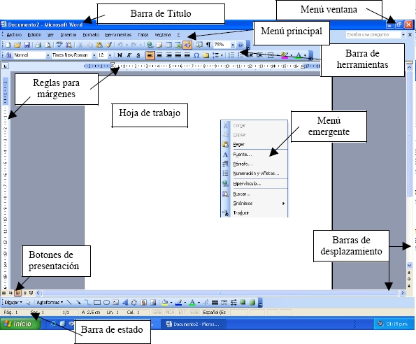 elementos y partes de microsof word