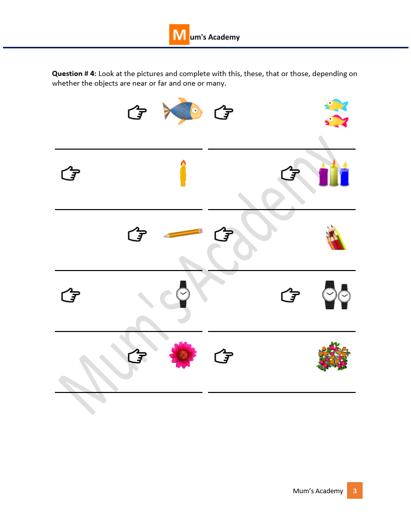 Grade 1 - Worksheet - This, that, these or those - Mum's Academy